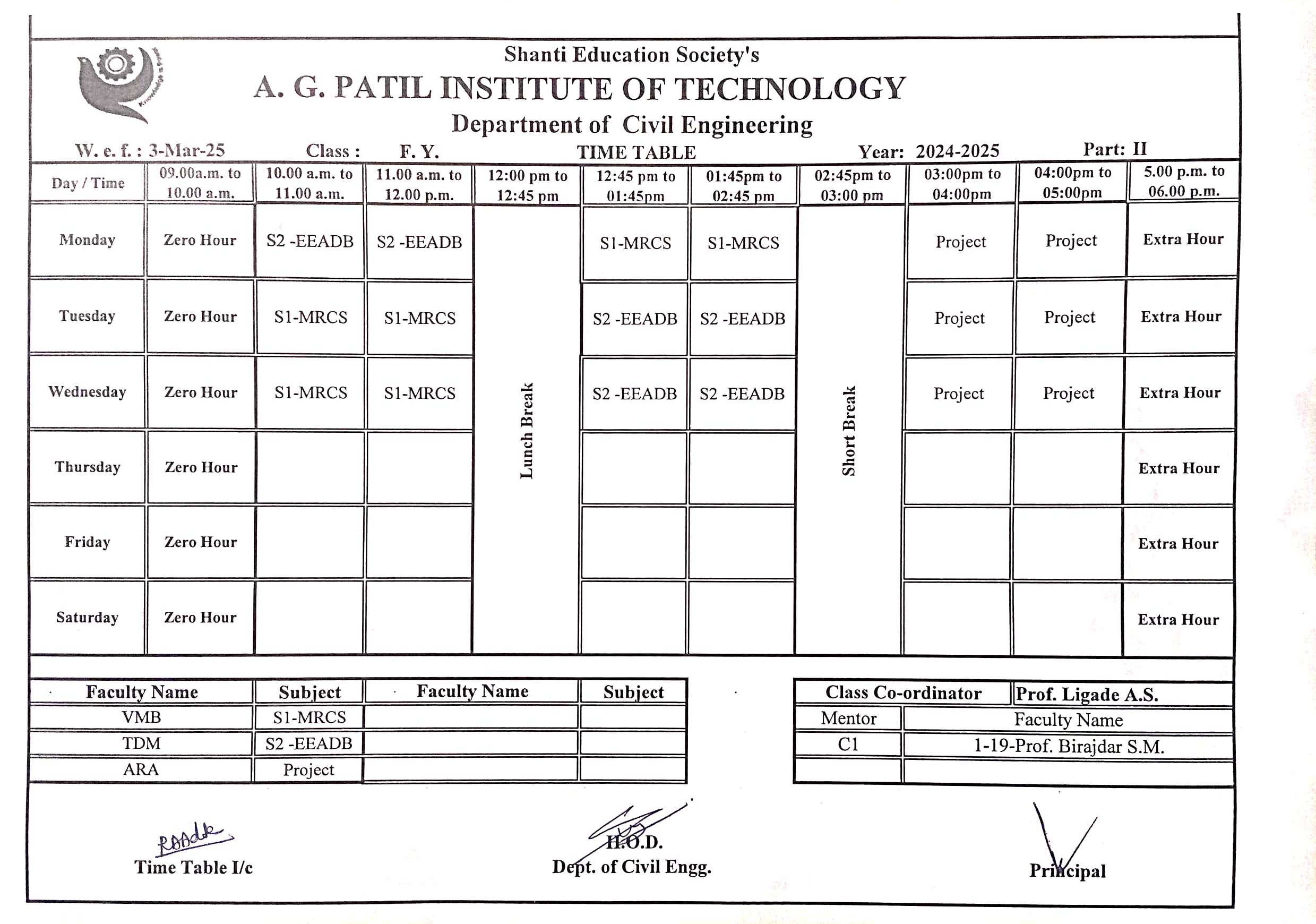 Time Table - Civil Engineering Department at A. G. Patil Institute of ...