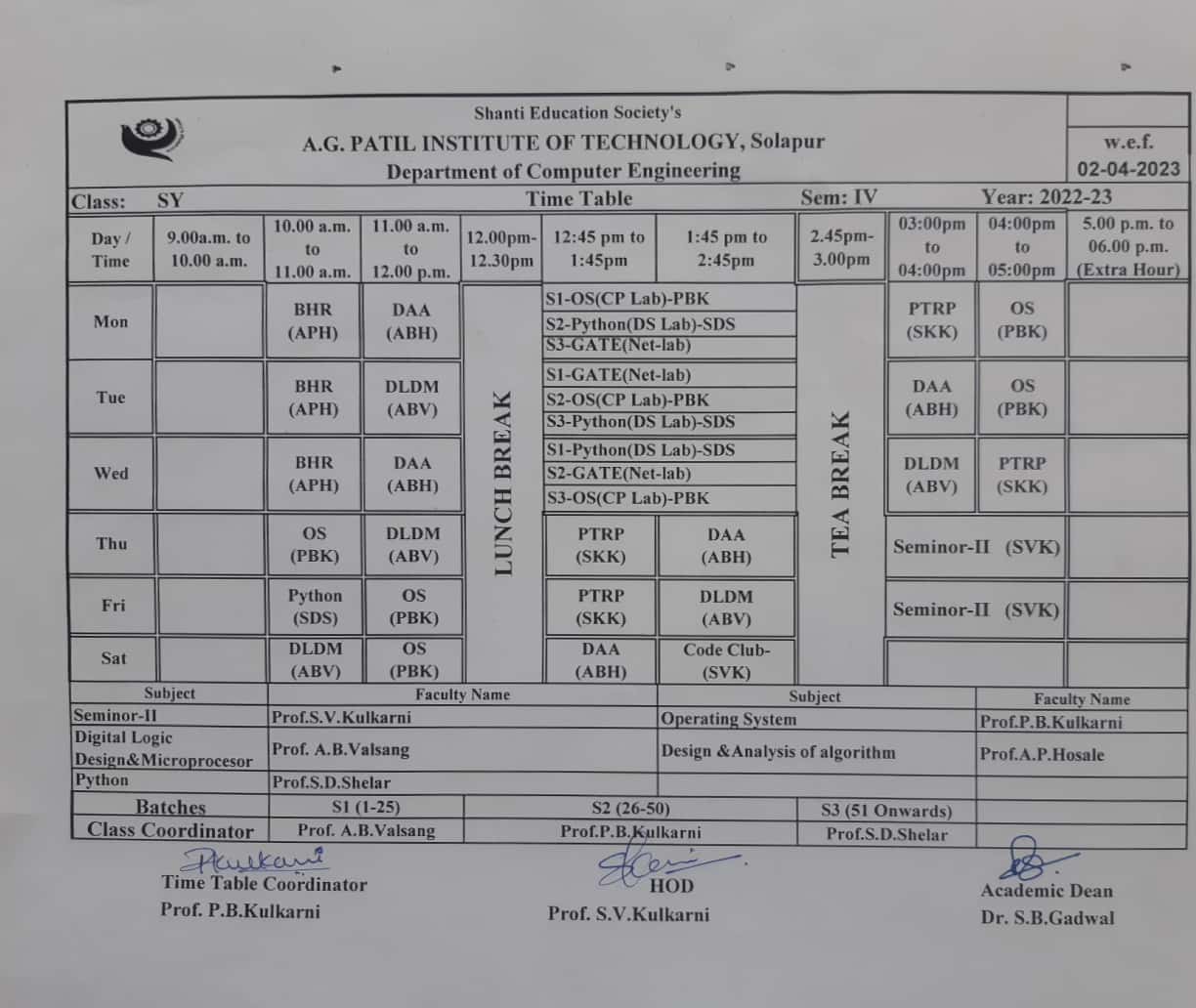 Time Table - Computer Engineering department at A. G. Patil Institute ...